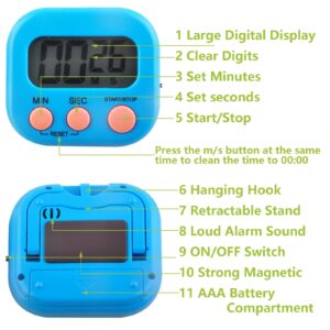 Digital Kitchen Timer Magnetic Countdown Up Cooking Timer Loud Alarm Magnet and Stand, Classroom Timer for Teachers (2 Pack)