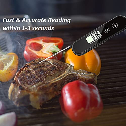 Digital Meat Thermometer for Cooking with Probe and Backlight，IP67 Waterproof CookingThermometer for Grilling BBQ, Kitchen Cooking,Candy,Oil and Roast Turkey ,Instant Read Thermometer Digital(Black)