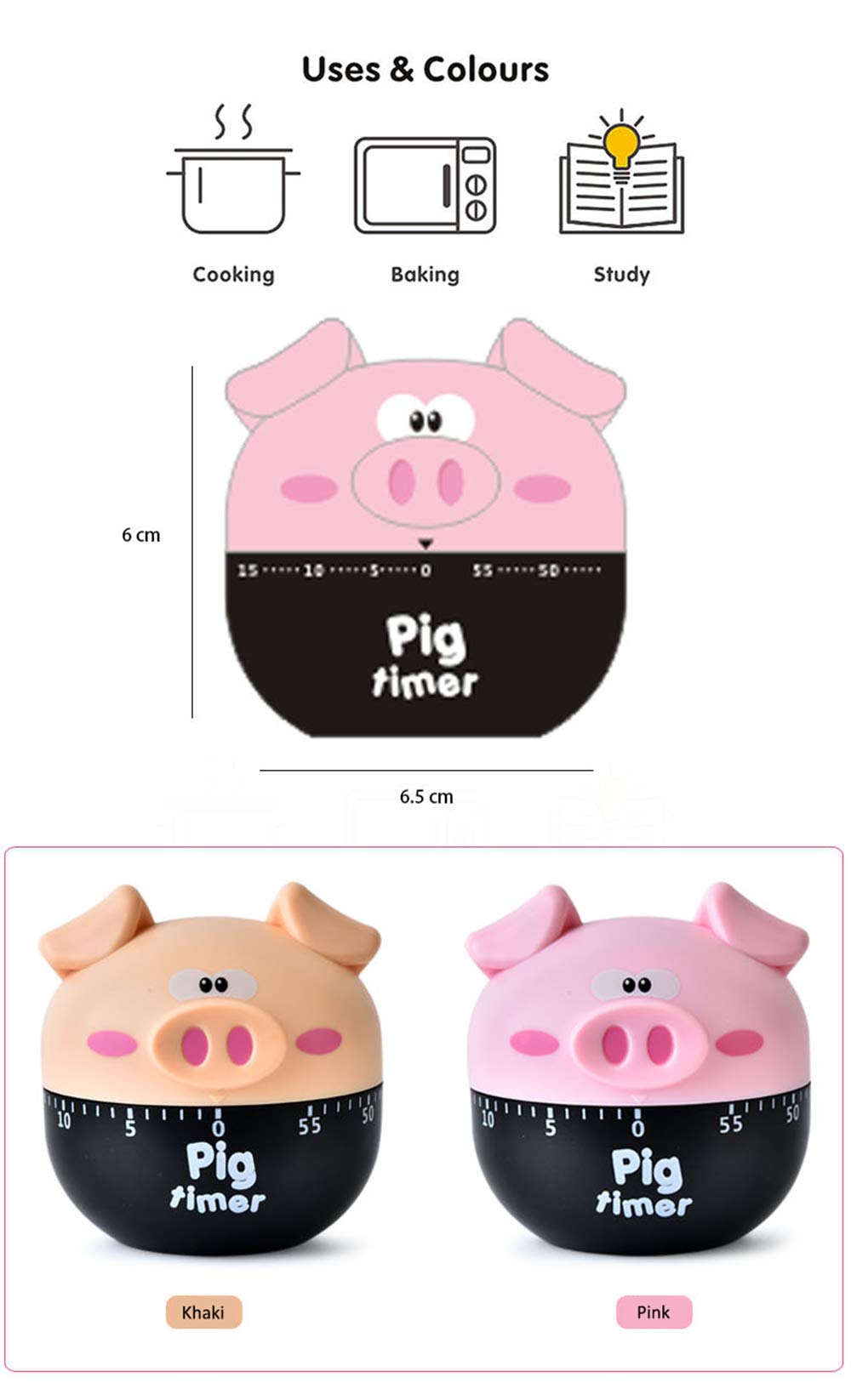 Kitchen Egg Timers,Cute Piggy 0~60 Minutes Mechanical Rotation Timer for Kids