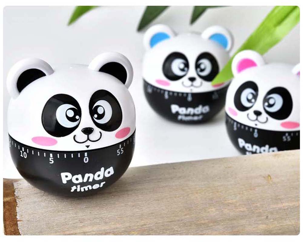 Mini Size Cartoon Panda Machinery Timer 60 Minutes Mechanical Kitchen Cooking Timers Clock Loud Alarm Counters Manual Timer Kitchen Utensil (Black)