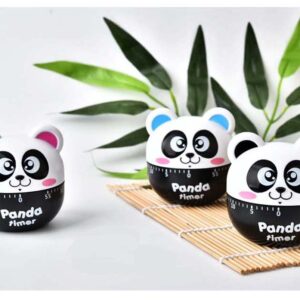 Mini Size Cartoon Panda Machinery Timer 60 Minutes Mechanical Kitchen Cooking Timers Clock Loud Alarm Counters Manual Timer Kitchen Utensil (Black)