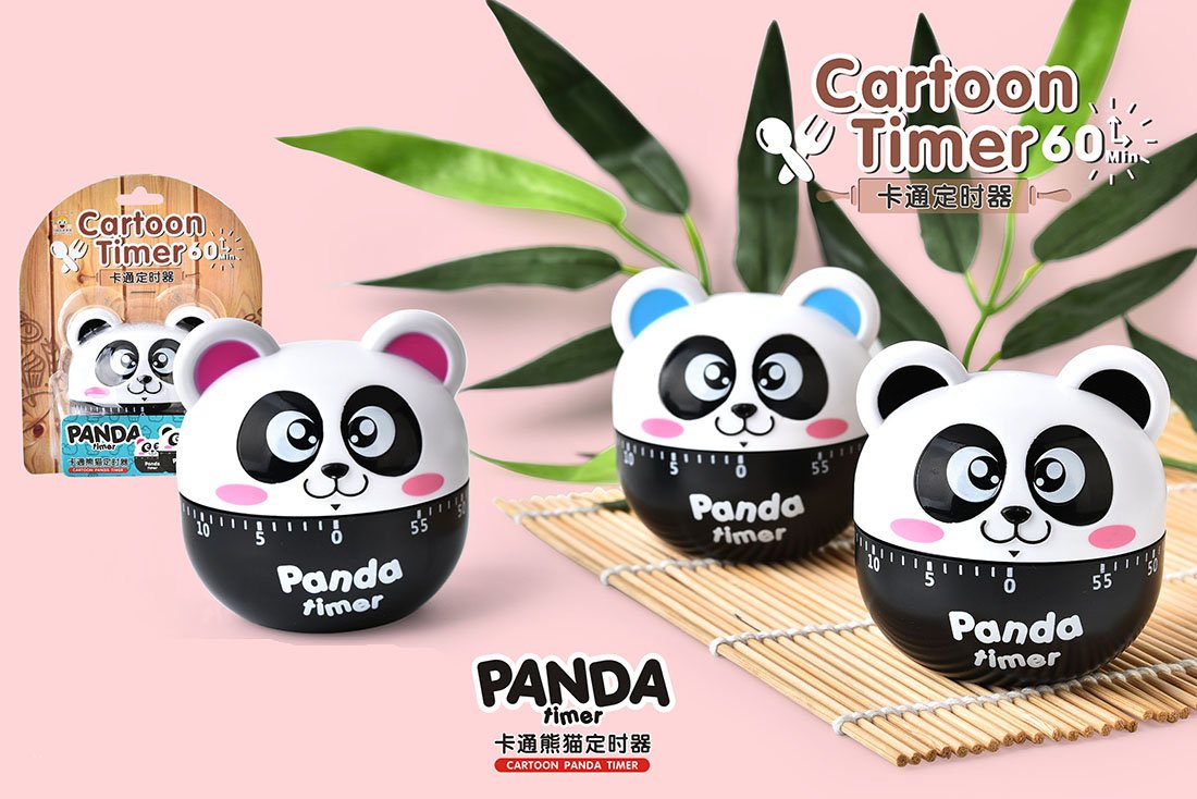 Mini Size Cartoon Panda Machinery Timer 60 Minutes Mechanical Kitchen Cooking Timers Clock Loud Alarm Counters Manual Timer Kitchen Utensil (Black)