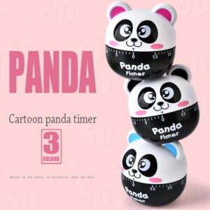 Mini Size Cartoon Panda Machinery Timer 60 Minutes Mechanical Kitchen Cooking Timers Clock Loud Alarm Counters Manual Timer Kitchen Utensil (Black)