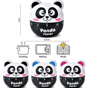 Mini Size Cartoon Panda Machinery Timer 60 Minutes Mechanical Kitchen Cooking Timers Clock Loud Alarm Counters Manual Timer Kitchen Utensil (Black)