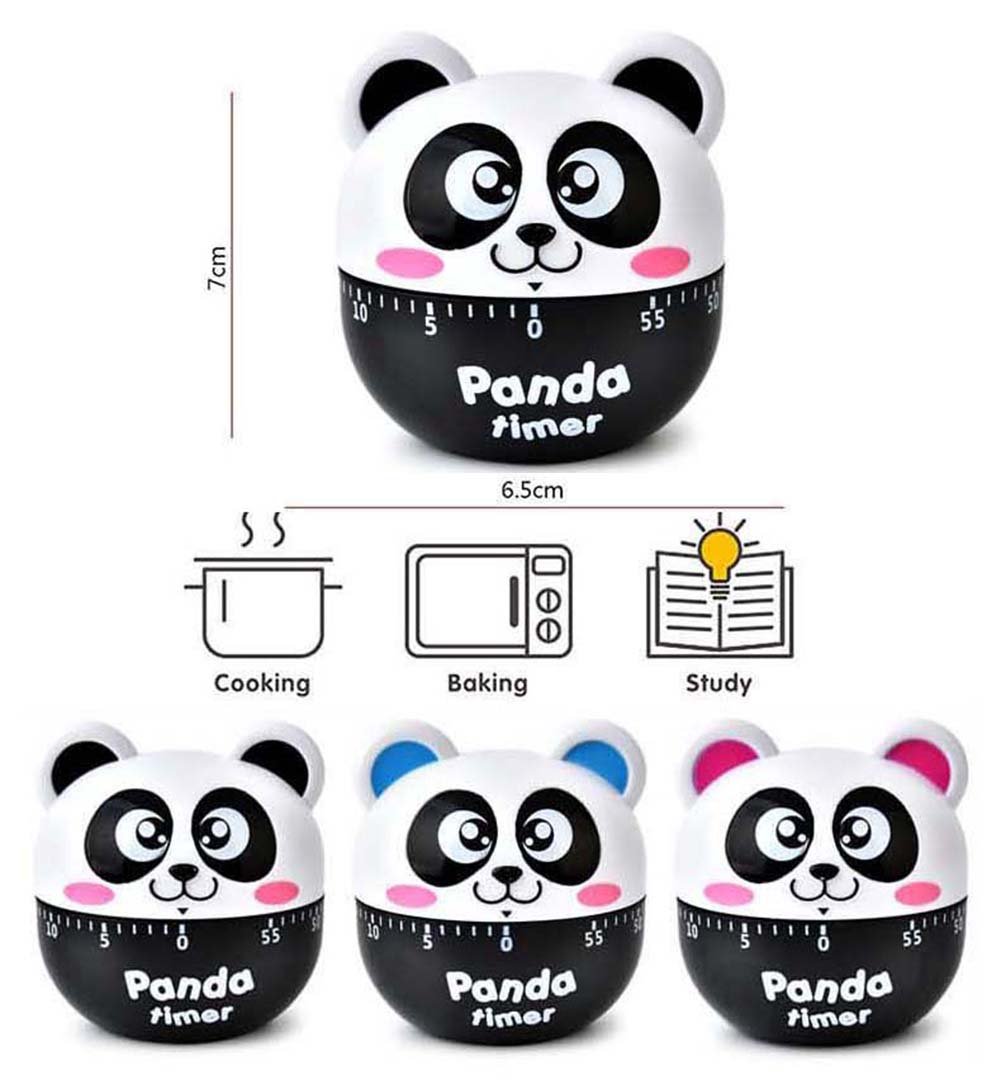 Mini Size Cartoon Panda Machinery Timer 60 Minutes Mechanical Kitchen Cooking Timers Clock Loud Alarm Counters Manual Timer Kitchen Utensil (Black)