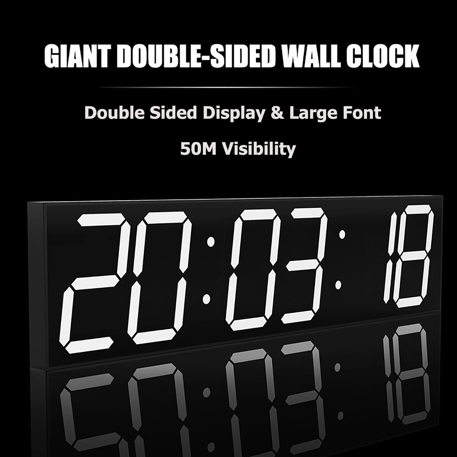 Oversized Double-Sided Digital LED Wall Clock, 6-Digit HD Display &Plexiglass Panel, 6”Big Numbers & Slim body, Remote Control Count up/Countdown Timer Clock, Ideal for Public Places, Gym ( Color : Wh