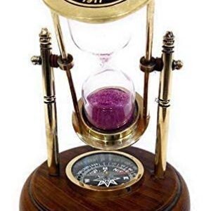 Unique Nautical Brass Sand Timer Nautical Wooden Base 5 Minutes Hour Glass for Gift (Purple)