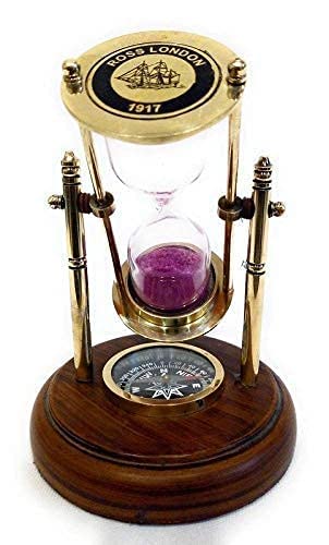 Unique Nautical Brass Sand Timer Nautical Wooden Base 5 Minutes Hour Glass for Gift (Purple)