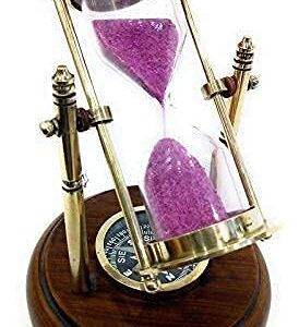 Unique Nautical Brass Sand Timer Nautical Wooden Base 5 Minutes Hour Glass for Gift (Purple)