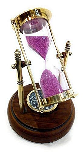 Unique Nautical Brass Sand Timer Nautical Wooden Base 5 Minutes Hour Glass for Gift (Purple)