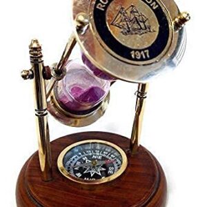 Unique Nautical Brass Sand Timer Nautical Wooden Base 5 Minutes Hour Glass for Gift (Purple)