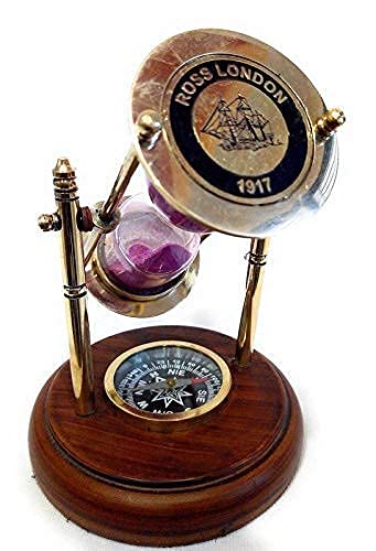 Unique Nautical Brass Sand Timer Nautical Wooden Base 5 Minutes Hour Glass for Gift (Purple)