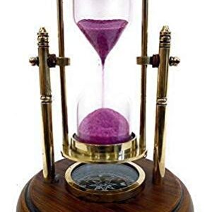 Unique Nautical Brass Sand Timer Nautical Wooden Base 5 Minutes Hour Glass for Gift (Purple)