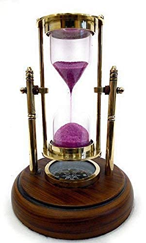 Unique Nautical Brass Sand Timer Nautical Wooden Base 5 Minutes Hour Glass for Gift (Purple)