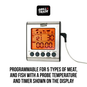 Grill Trade Instant Digital Meat Thermometer with Probe - Electric Meat Temperature Probe in Celsius for Grill, BBQ Smoker, Cooking, Oven - Waterproof & Heat Resistant with Backlight & Calibration