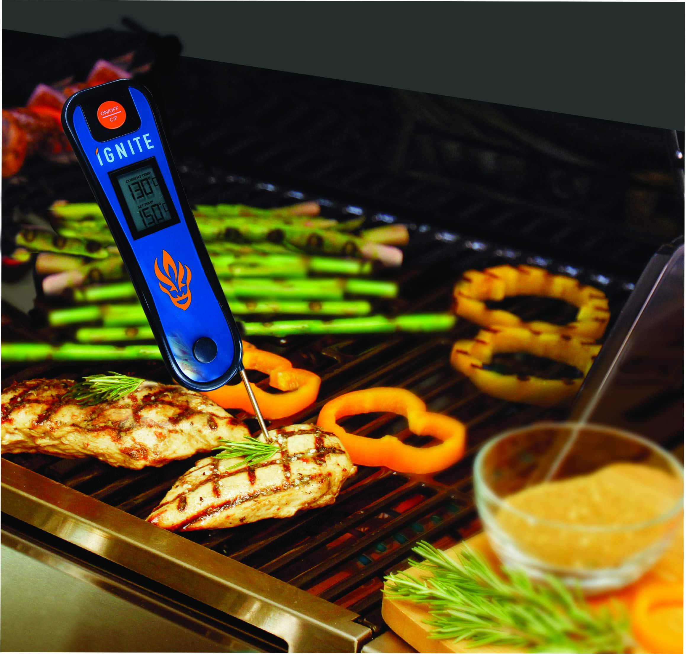 Ignite Instant Read Thermometer - Push Button FLIP-Out Design- Digital Thermometer for Kitchen, Outdoor Cooking, BBQ, and Grill!