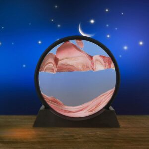 sumduino sand art liquid motion, mobile hourglass 3d sand art natural landscape, 7 inch round quicksand painting living room desktop home indoor decoration (pink)