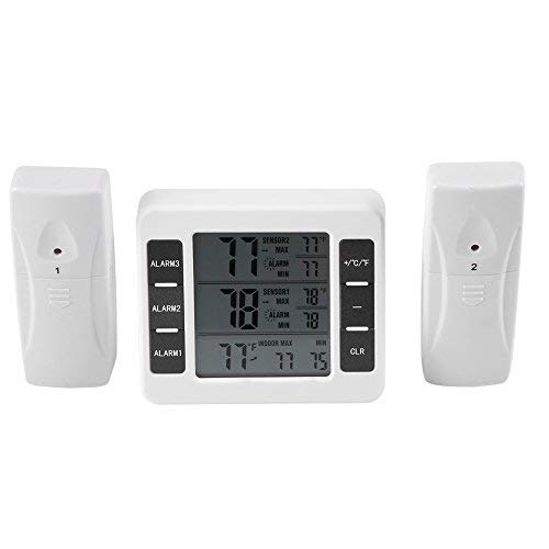 Freezer Thermometer with Alarm, digital Thermometer for Freezer with 2PCS Sensor Min/Max Display