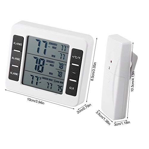 Freezer Thermometer with Alarm, digital Thermometer for Freezer with 2PCS Sensor Min/Max Display