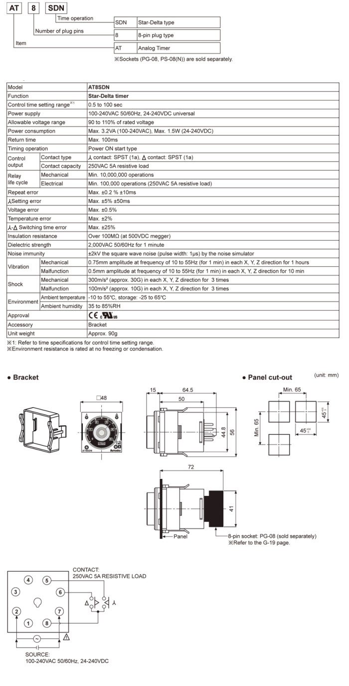 Autonics AT8SDN Power on Start Type 8pin plug Type Star-Delta Timer 100-240VAC/24-240VDC Made in Korea