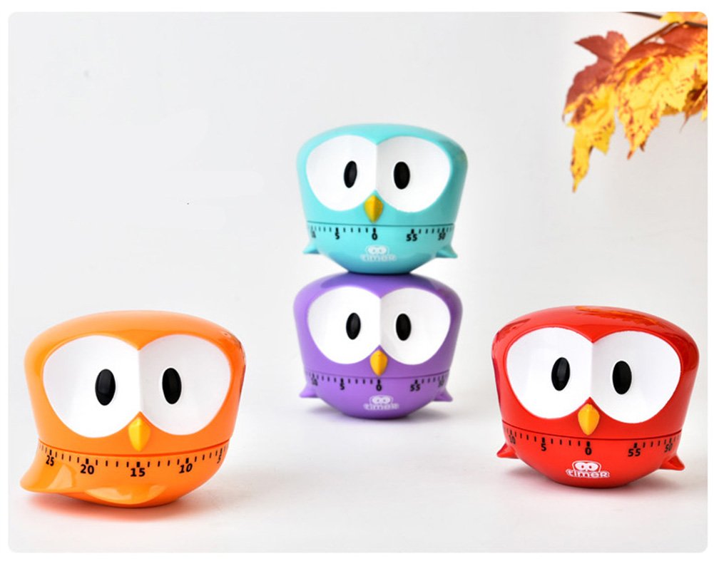 Cartoon Big Eyed Eagle Machinery Timer 60 Minutes Mechanical Kitchen Cooking Timers Clock Loud Alarm Counters Manual Timer Kitchen Utensil (Purple)