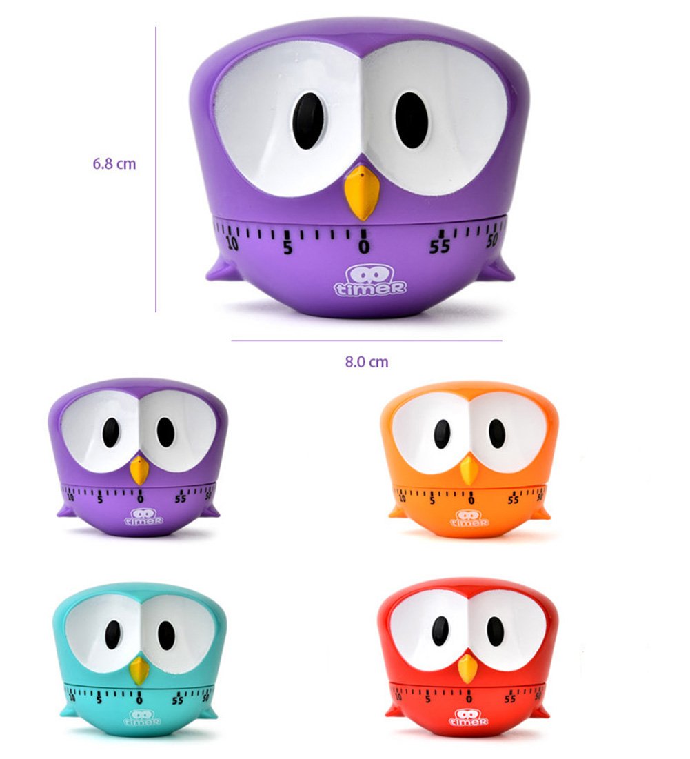 Cartoon Big Eyed Eagle Machinery Timer 60 Minutes Mechanical Kitchen Cooking Timers Clock Loud Alarm Counters Manual Timer Kitchen Utensil (Purple)