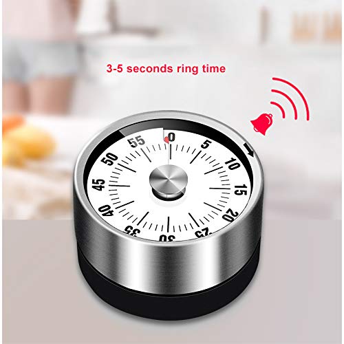 Home Timer Student Learning Office Countdown Timer Mechanical Stainless Steel Kitchen Timing Tool Reminder (White)