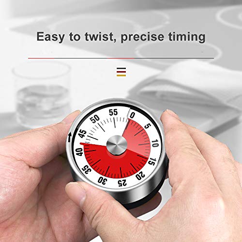 Home Timer Student Learning Office Countdown Timer Mechanical Stainless Steel Kitchen Timing Tool Reminder (White)