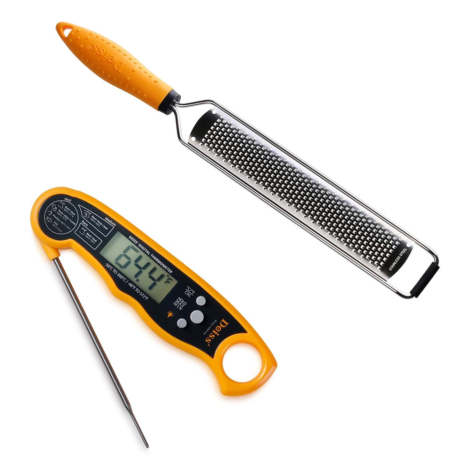 Deiss PRO Zester & Grater and Digital Meat Thermometer - Non-Slip Comfortable Handles - Amazing Tools for Making Delicious Dishes - 2 Item Bundle