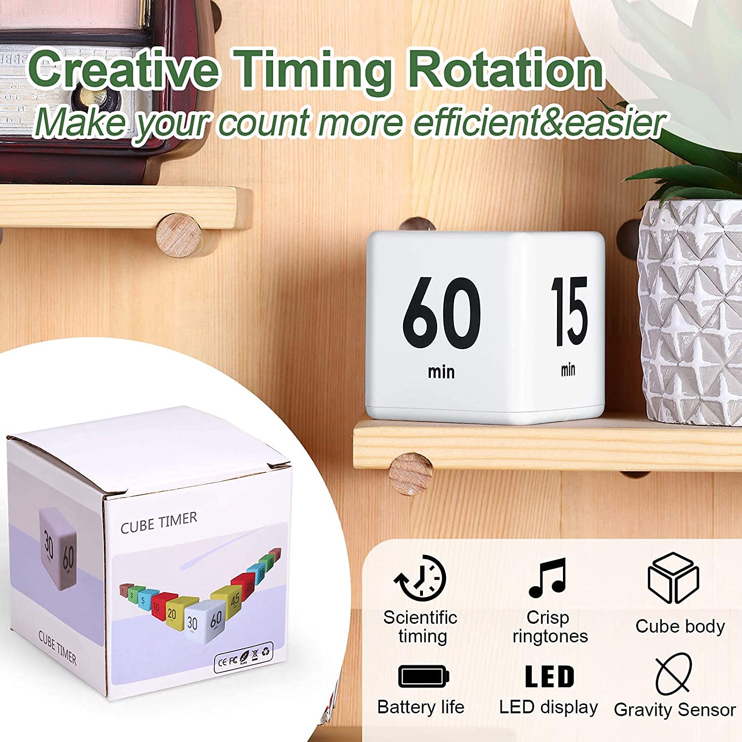 Cube Timer, Gravity Sensor Flip Timer Kitchen Timer Child Timer Exercise Timer 15 20 30 60 Minutes Workout Timer and Game Timer for Time Management