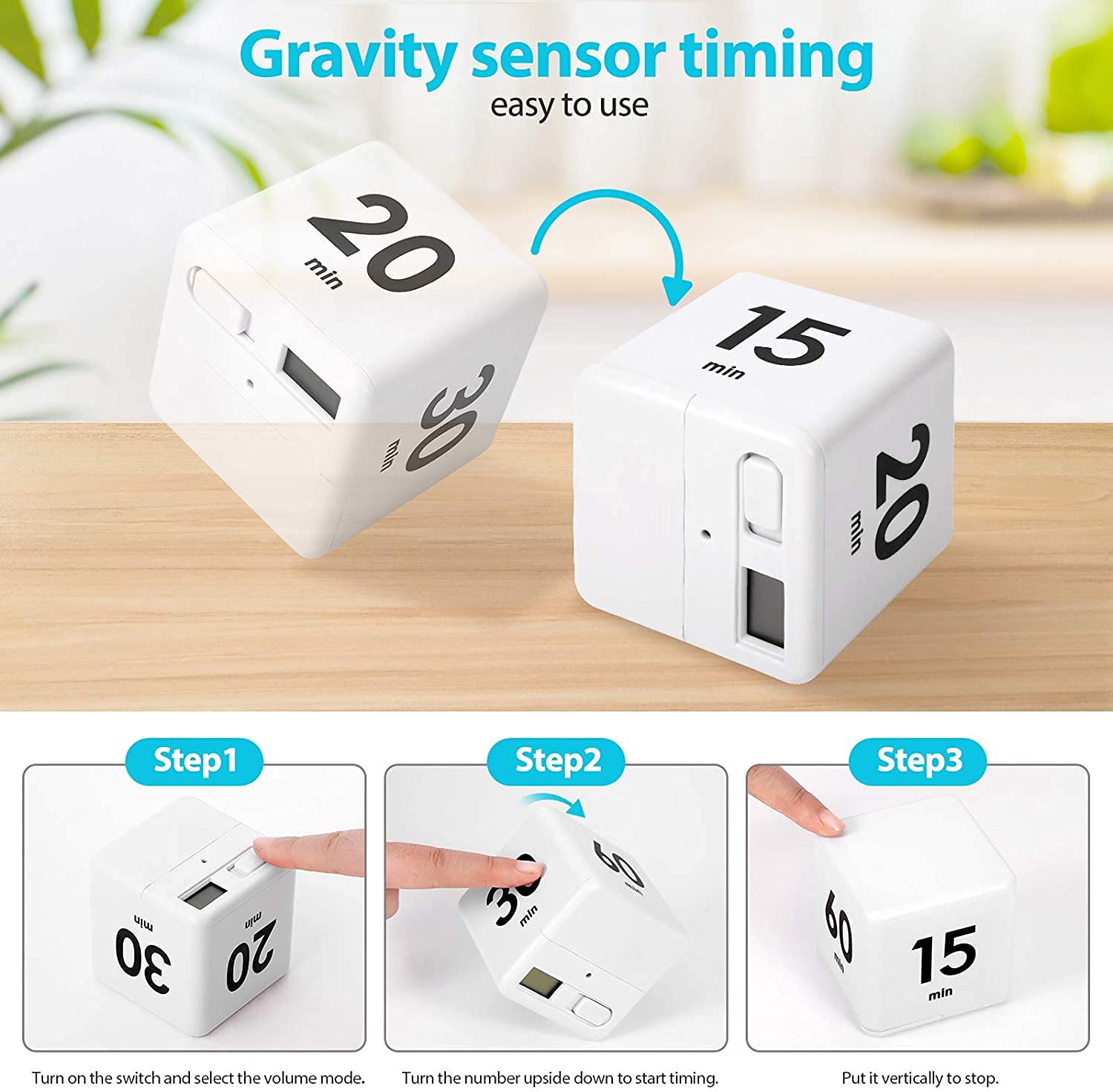 Cube Timer, Gravity Sensor Flip Timer Kitchen Timer Child Timer Exercise Timer 15 20 30 60 Minutes Workout Timer and Game Timer for Time Management