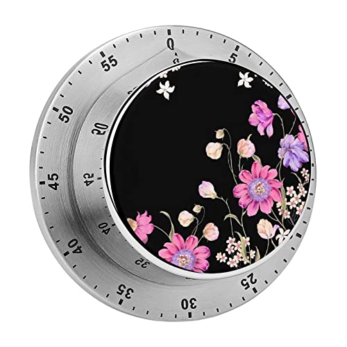 Kitchen Timer Purple Flower Classroom Timer Stainless Steel Countdown Timer with Magnetic Backing