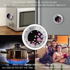 Kitchen Timer Purple Flower Classroom Timer Stainless Steel Countdown Timer with Magnetic Backing