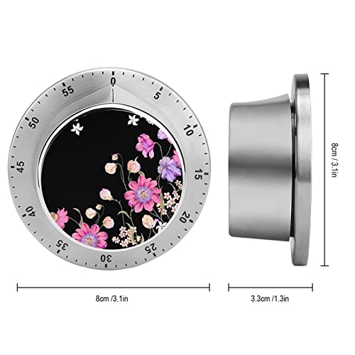 Kitchen Timer Purple Flower Classroom Timer Stainless Steel Countdown Timer with Magnetic Backing