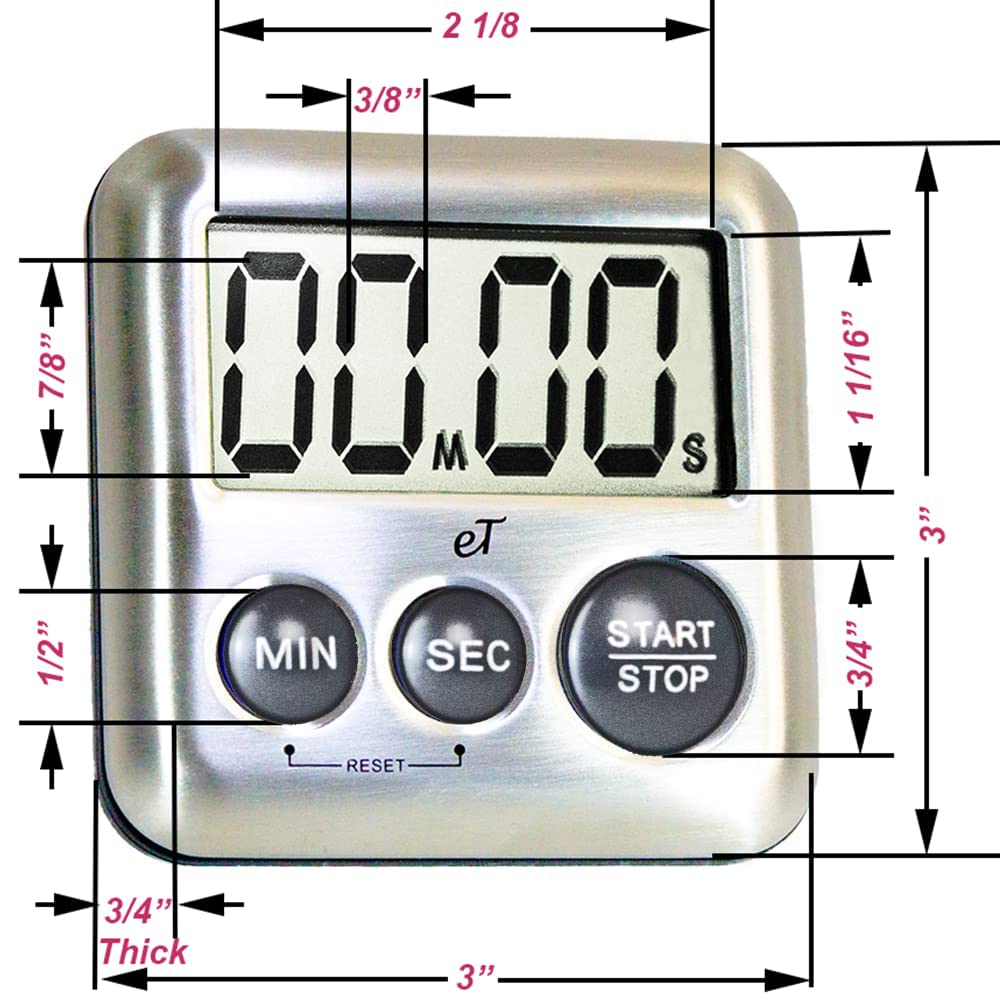 Elegant Digital Kitchen Timers 2 Pack Bundle Featuring Stainless Steel Models eT-23 and Model eT-27, Auto Shutoff Auto Memory