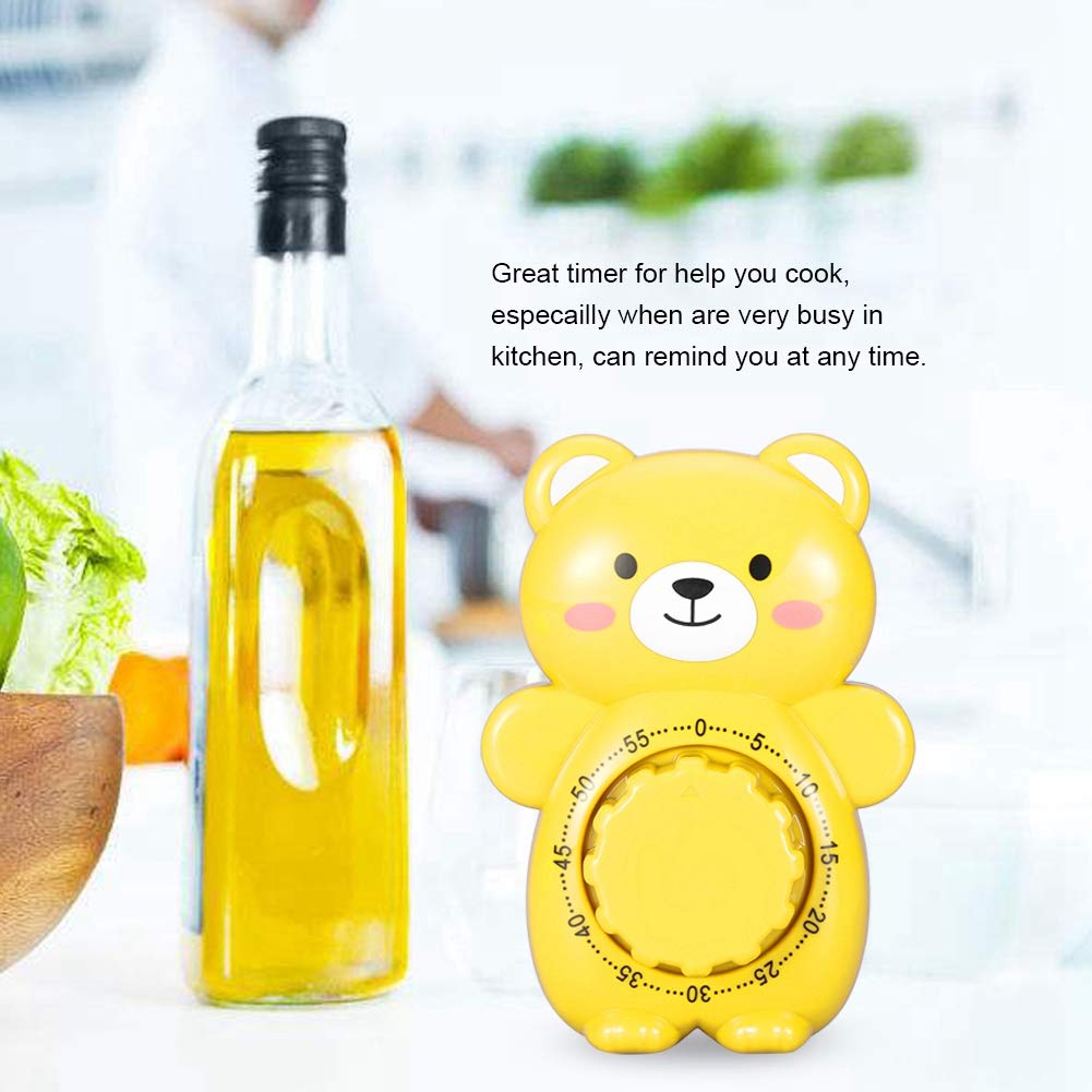 Cute Kitchen Timer, Mechanical Cooking Timer Cartoon Bear Shape Kitchen Manual Alarm Counters, Cook Timer, Kitchen Timer(Yellow)