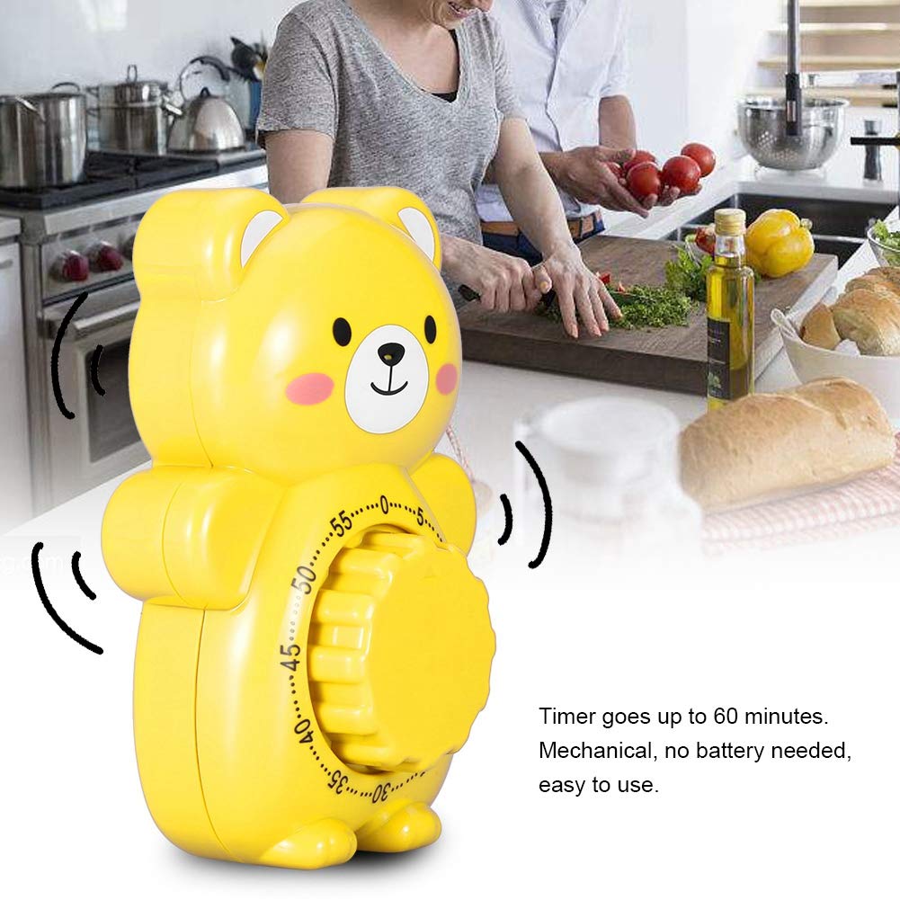 Cute Kitchen Timer, Mechanical Cooking Timer Cartoon Bear Shape Kitchen Manual Alarm Counters, Cook Timer, Kitchen Timer(Yellow)