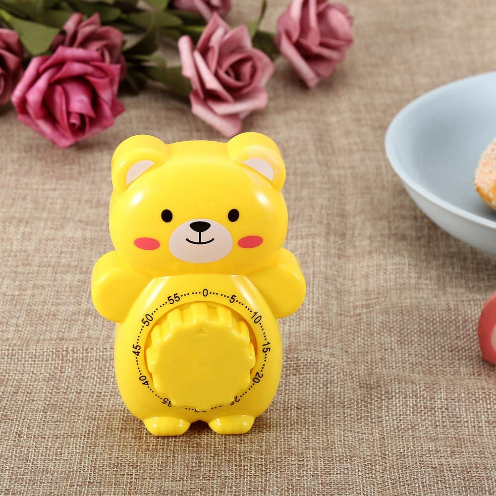 Cute Kitchen Timer, Mechanical Cooking Timer Cartoon Bear Shape Kitchen Manual Alarm Counters, Cook Timer, Kitchen Timer(Yellow)