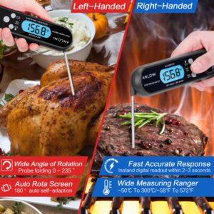 Instant Read Waterproof Meat Thermometer – Digital Kitchen Food Thermometer for Cooking, Foldable Probe Thermometer for Grilling BBQ Smoker Baking Candy. (Black)