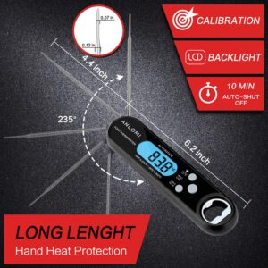 Instant Read Waterproof Meat Thermometer – Digital Kitchen Food Thermometer for Cooking, Foldable Probe Thermometer for Grilling BBQ Smoker Baking Candy. (Black)