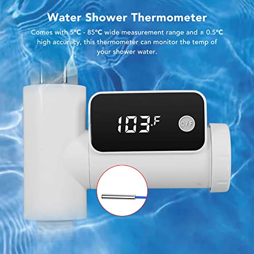 Shower Thermometer Bath Water Temperature Meter Tester LED Display G1/2 Read Thermometers for Home Bathroom Kitchen 5℃ to 85℃ (White)