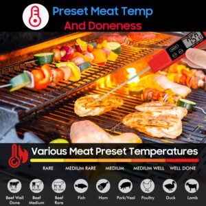 DOPI Instant Read Meat Digital Food Grade Probe Thermometer, Smart Ultra Fast with Backlight and Calibration Thermometer for Kitchen, Outdoor Grilling and BBQ (Red)