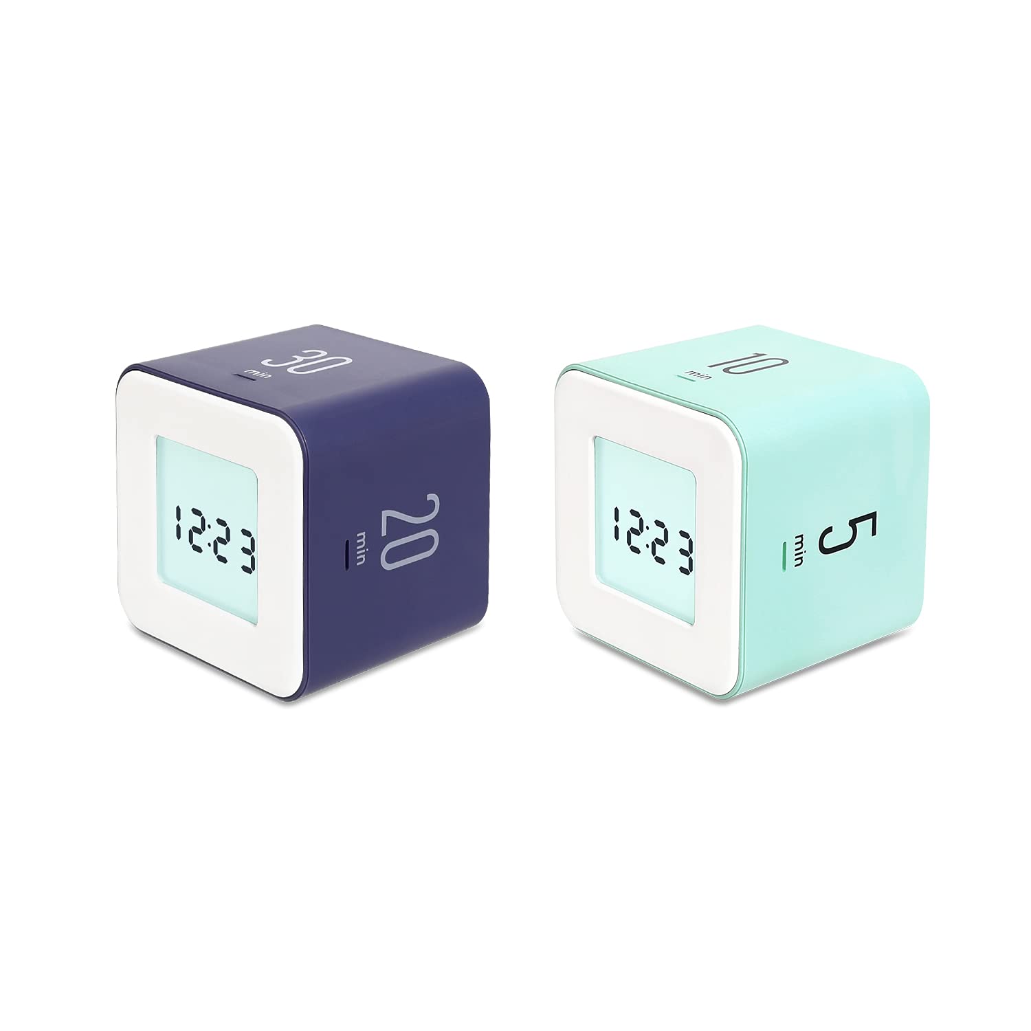 mooas Multi Cube Timer Violet(5,10,20,30 Minutes) & Mint (1,3,5,10 Minutes) Bundle,Clock & Alarm, Time Management, Time for Studying, Cooking and Workout, Kids Timer