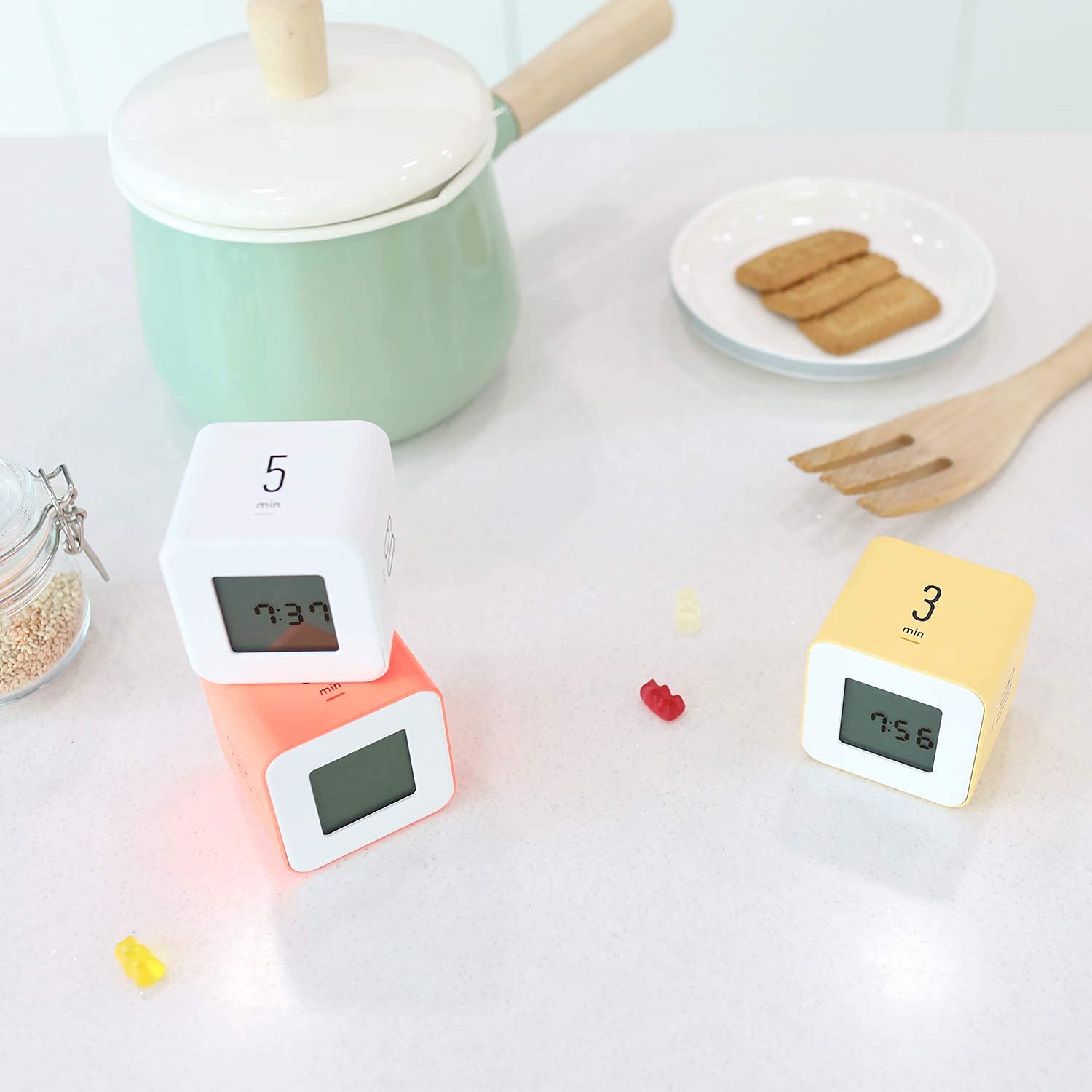 mooas Multi Cube Timer Violet(5,10,20,30 Minutes) & Mint (1,3,5,10 Minutes) Bundle,Clock & Alarm, Time Management, Time for Studying, Cooking and Workout, Kids Timer