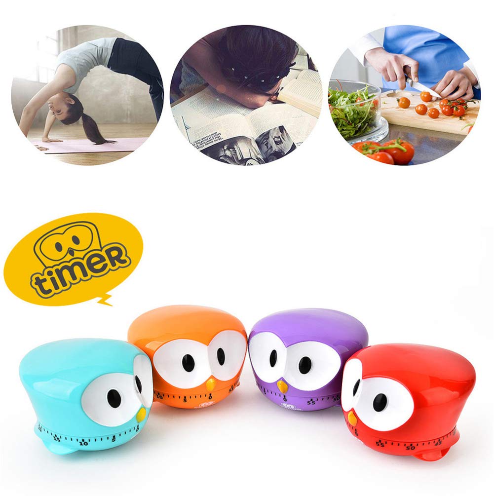 Hemoton 60-Minute Kitchen Timer Owl Shape Mechanical Kitchen Timer Manual Timer Kids Cooking Timer Reminder (Random Color)