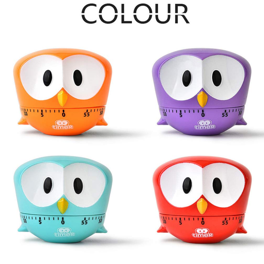 Hemoton 60-Minute Kitchen Timer Owl Shape Mechanical Kitchen Timer Manual Timer Kids Cooking Timer Reminder (Random Color)