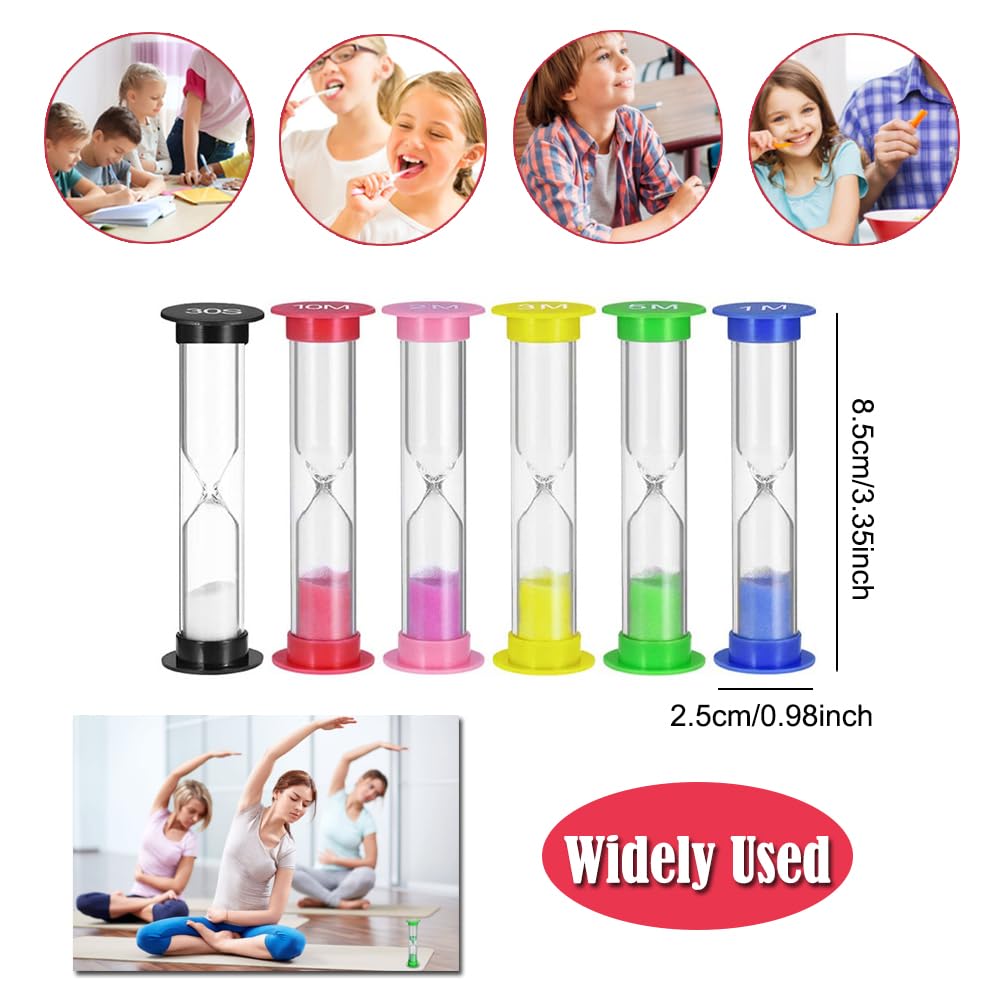 AKOAK 6 Pcs Color Hourglass Timer, 30S, 1M, 2M, 3M, 5M, 10M Hourglass Timer, Kids Play Classroom Kitchen Home Office Decorative Hourglass