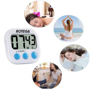 ROTEGA 3 Pack Upgrade Magnetic Digital Kitchen Timer, Auto Shut-Off, Loud Alarm and Volume Adjustable,Strong Magnet Back, Large LCD Display, Premium Count-Up & Count Down for Cooking, Classroom,White