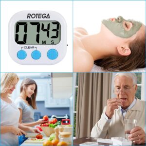 ROTEGA 3 Pack Upgrade Magnetic Digital Kitchen Timer, Auto Shut-Off, Loud Alarm and Volume Adjustable,Strong Magnet Back, Large LCD Display, Premium Count-Up & Count Down for Cooking, Classroom,White