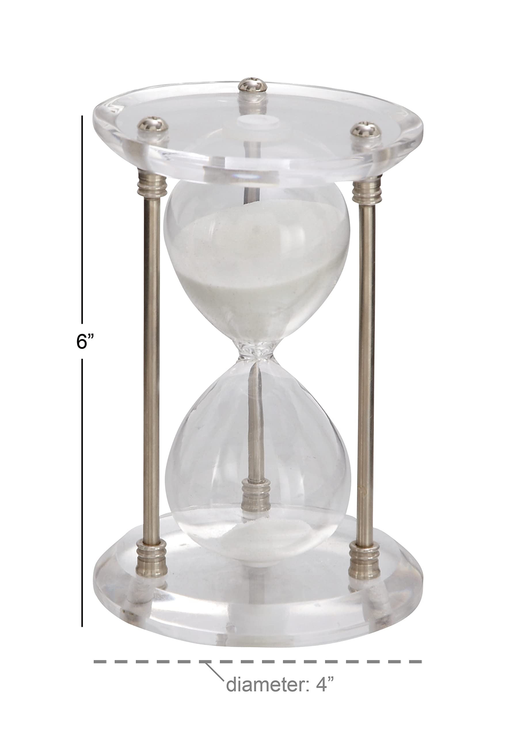 Deco 79 The Novogratz Metal Hourglass Sand Timer with Acrylic Base, 4" x 4" x 6", Silver